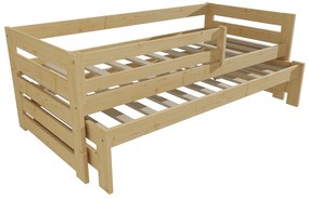 Vomaks Dětská postel s výsuvnou přistýlkou DPV 007 se zábranou Rozměr: 80 x 180 cm, Barva: bezbarvý lak
