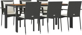 7dílný zahradní jídelní set s poduškami černý polyratan 3157967