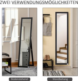 HOMCOM Zrcadlo na celé tělo, 154 x 37 cm, nástěnné zrcadlo s podstavcem, stojací zrcadlo do obývacího pokoje a ložnice, černé