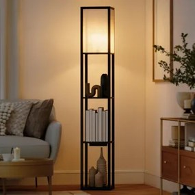 HOMCOM stojací lampa s policemi, nastavitelným světlem, nožním spínačem a USB porty, černá