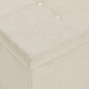 Skládací úložná lavice krémově bílá umělý len - Default Title