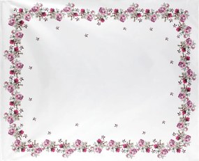 Autronic Ubrus s motivem růží, barva bílá, 130x160 cm,100 % polyester. UBR018