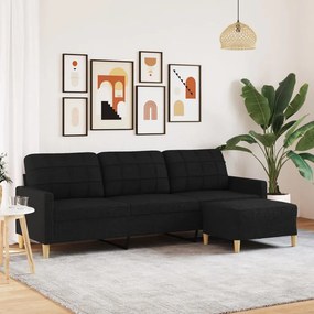3místná pohovka s podnožkou černá 210 cm textil 3278253