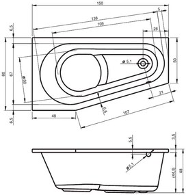 Riho Delta vana 150 x 80 levá BB81