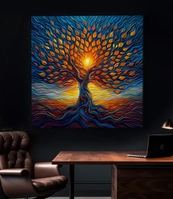 Obraz na plátně - Strom života Plující listy FeelHappy.cz Velikost obrazu: 140 x 140 cm