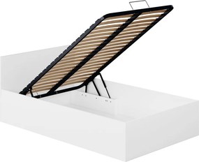 Postel s kovovým roštem a úložným prostorem, 120x200, bílá, DOLI
