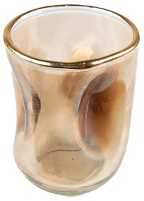 Jantarový skleněný svícen s prohnutím – 7x10 cm