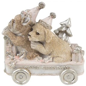 Vánoční dekorace pejsci na vozíčku – 10x6x9 cm