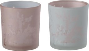 2ks růžový a modrý skleněný svícen na čajovou svíčku Sakura - Ø 7*8 cm
