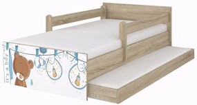 Dětská postel Max Baby Medvídek 160x80 cm - HNĚDÁ - 1x krátká + 1x dlouhá zábrana se šuplíkem