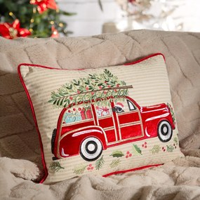 VÁNOČNÍ DEKORAČNÍ POVLAK NA POLŠTÁŘ CAR 35X50 CM VZOROVANÁ