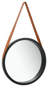 Nástěnné zrcadlo s popruhem 40 cm černé - Default Title