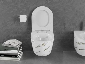 Mexen Lena, závěsná WC mísa Rimless s duroplastovým sedátkem s pomalým zavíráním, imitace mramoru-bílý kámen, 30224091