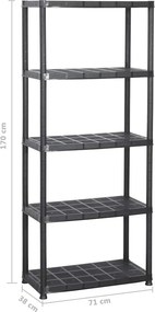 Úložný regál 5patrový černý 71 x 38 x 170 cm plast 147684