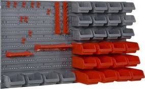 DURHAND 44-dílný organizér na nářadí na zeď 95x54 cm s 28 skládacími boxy a různými háčky v šedé a červené | Aosom