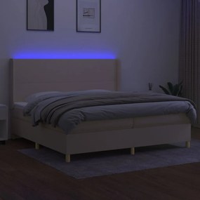 Box spring postel s matrací a LED krémová 200x200 cm textil 3138746