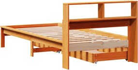 Postel s knihovnou bez matrace hnědá 100x200 cm masiv borovice 3309817