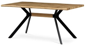 Jídelní stůl HT-863 OAK 160x90 cm, MDF deska 3D dekor divoký dub, kov černý lak
