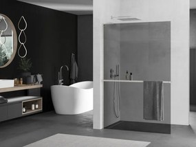 Mexen Kioto+ L, sprchová zástěna Walk-In s poličkou a věšákem 110 x 200 cm, 8mm šedé sklo, broušená ocel profil, 800-110-123-97-40