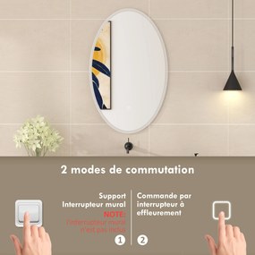 HOMCOM koupelnové zrcadlo s osvětlením 80 x 50 cm, oválné LED zrcadlo, proti zamlžení, 3 barvy světla, stmívatelné, transparentní