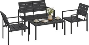 Outsunny 4dílný zahradní sedací set – 2místná pohovka, 2 křesla a stolek, černá | Aosom