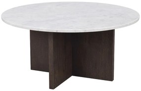 Bílý kulatý konferenční stolek Brooksville z mramoru s hnědými nohami