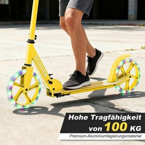 Costway Skládací koloběžka s nosností 100 kg a 2 LED koly, výškově – žluť