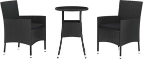 3dílný zahradní bistro set s poduškami černý polyratan 3187416