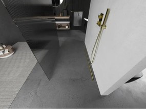 Mexen Kioto, sprchová zástěna Walk-In 140 x 200 cm, 8mm sklo s žebrovým vzorem, zlatý matný profil, 800-140-002-55-09
