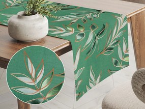 Biante Bavlněný běhoun na stůl Sandra SA-435 Pnoucí listy na zeleném 35x120 cm