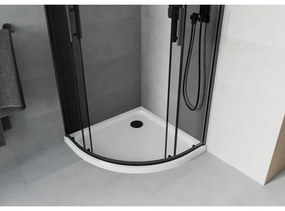 Mexen Rio, čtvrtkruhový sprchový kout s posuvnými dveřmi 80 (dveře) x 80 (dveře) x 190 cm, 5mm šedé sklo, černý profil + bílá sprchová vanička SLIM, 863-080-080-70-40-4110B