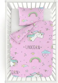 Kvalitex Bavlněné povlečení do dětské postýlky Unicorn růžový 1x 100/135, 1x 40/60cm