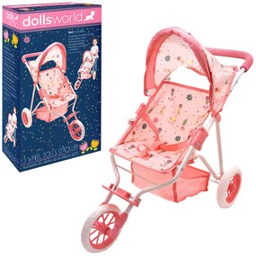 Dolls World - Luxusní tříkolový skládací kočárek pro panenky 56 cm