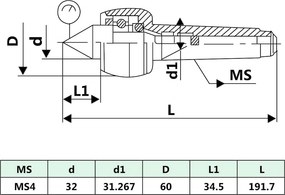 Lehký otočný středící hrot DM314 MT4/MK4 146694
