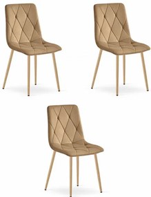 Set tří jídelních židlí LIBRA sametové hnědé / dřevěné nohy (3 ks)