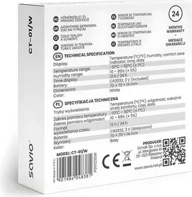 CT-01/W bílá / Teploměr a vlhkoměr / LCD displej / hodiny a datum / ma
