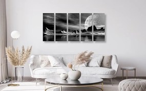 5-dílný obraz futuristická planeta v černobílém provedení - 200x100 cm