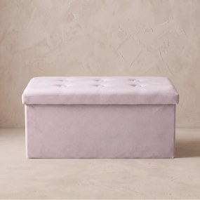 Obdélníkový velurový taburet s úložným prostorem, skládací, 76 × 38 × 38 cm, růžový