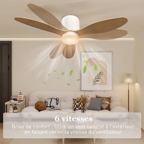 HOMCOM Stropní ventilátor s osvětlením a dálkovým ovládáním 50W, tichý a převracitelný stropní ventilátor 115cm se 3 lopatkami, 6 rychlostí, nastavite