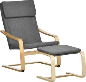HOMCOM Křeslo s Podnožkou, Lounge Křeslo s Ottomanem, Čtecí Křeslo, Křeslo s Opěrkou Rukou, Houpací Křeslo, Relaxační Křeslo s Lněným Potahem pro Obýv