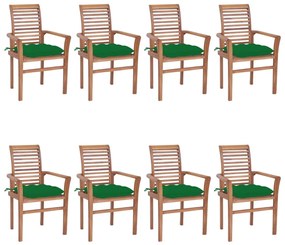 Jídelní židle 8 ks zelené podušky masivní teak,  3072993
