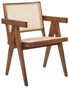 Dřevěná židle s ratanovým výpletem světlé dřevo/hnědá WESTBROOK Beliani