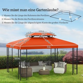Outsunny náhradní střecha pavilonu 3x4m pro kovový pavilon zahradní pavilon párty stan polyesterový zahradní stan v rezavě červené barvě |