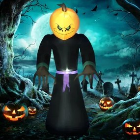 Aosom 210 cm Nafukovací dýňový duch, Halloween hrůzostrašná dekorace s LED osvětlením, Halloween dekorace, vodotěsná vzdušná figura, polyester, pro i…