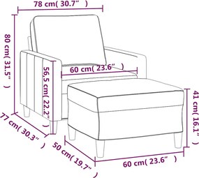 Křeslo s podnožkou krémové 60 cm samet 3201053