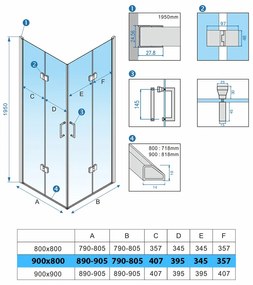 BPS-koupelny Obdélníkový sprchový kout HYD-OK12A 90x80 zlatá/transparent