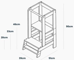 Bílá/v přírodní barvě učicí věž z borovicového dřeva Montessori – Meowbaby