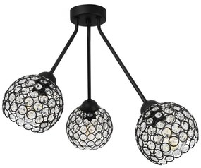 Stropní svítidlo Crystal Trio, 3x černé křišťálové stínítko