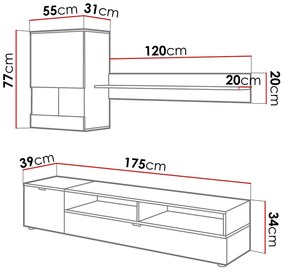 Obývací stěna MINI dub sonoma/antracit