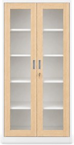 Kovová skříň s vitrínou bílá / dub sonoma: Eco Design AMELIA, 900 x 1850 x 400 mm
